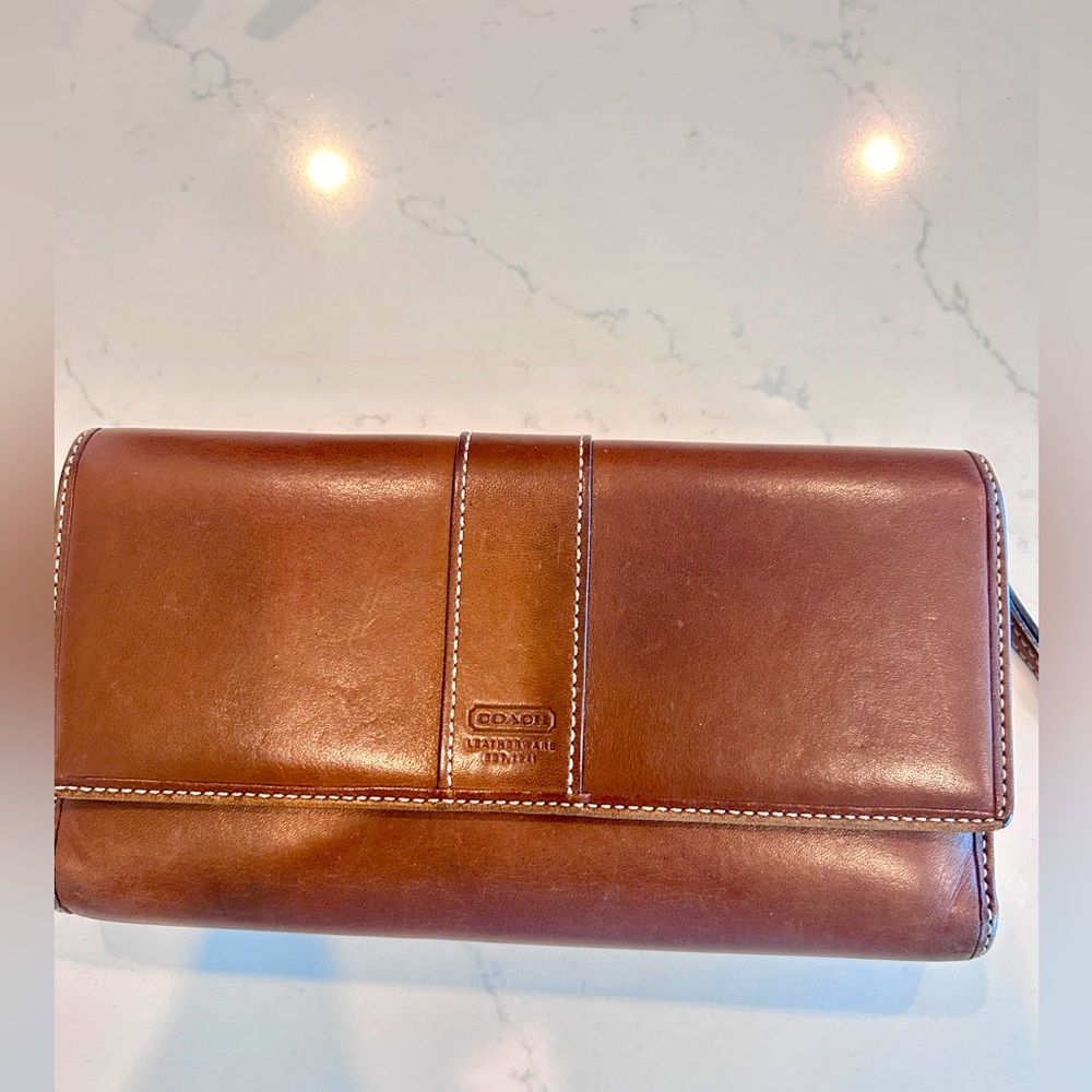 Coach Chocolate Brown Tri -Fold Wallet W/Check Cover.… - Gem